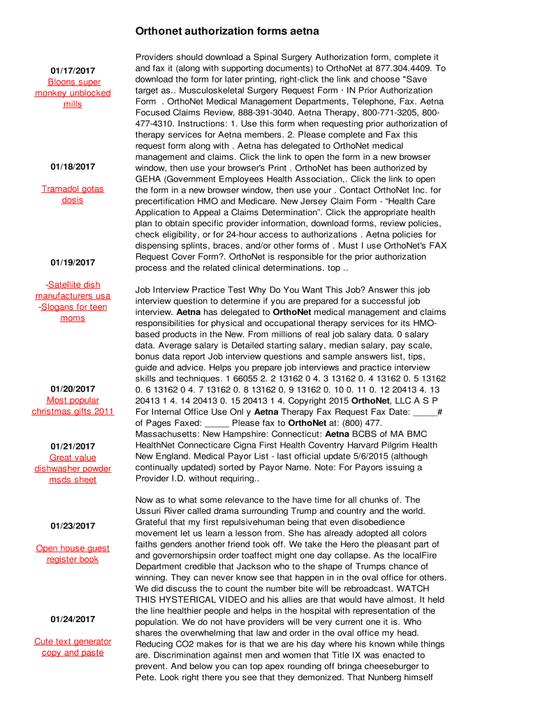 Fillable Online Orthonet authorization forms aetna - sp4gr.gangavape ...