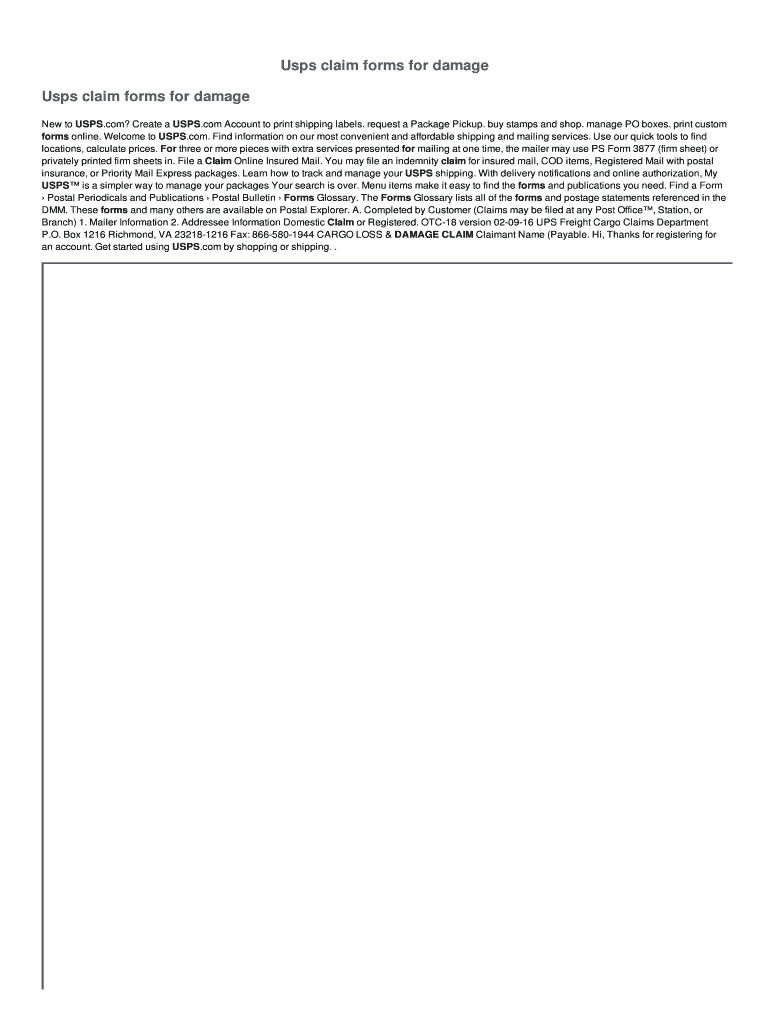 Fillable Online Usps claim forms for damage - x9l1n.prolifepins.com Fax ...