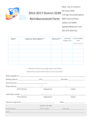 Fillable Online 2016-2017 District 5230 Reimbursement Form Fax Email ...
