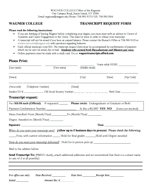WAGNER COLLEGE Office Of The Registrar - Fill and Sign Printable ...