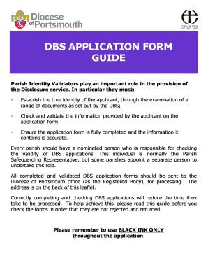 Fillable Online DBS APPLICATION FORM GUIDE - cofeportsmouth ...
