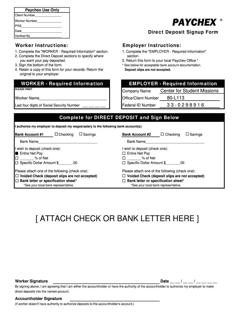 Fillable Online PAYCHEX - Center for Student Missions Fax Email Print ...