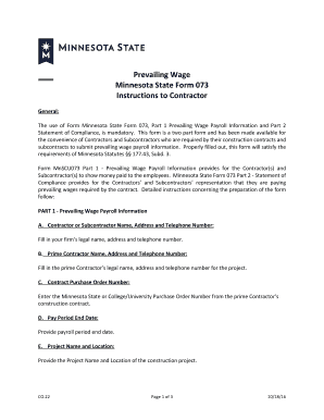 Fillable Online Prevailing Wage Minnesota State Form 073 Instructions ...
