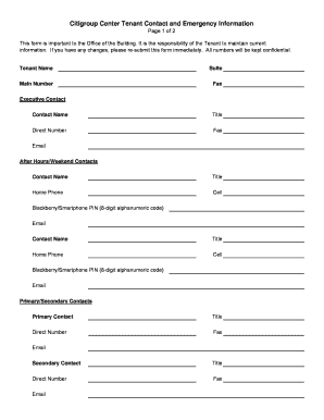 Fillable Online Tenant Contact and Emergency Information Form.xls Fax Email Print - pdfFiller