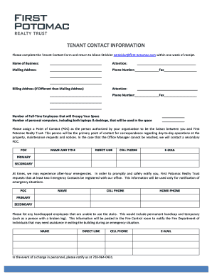 Fillable Online 4. Tenant Contact Information Form - Three Flint Hill ...