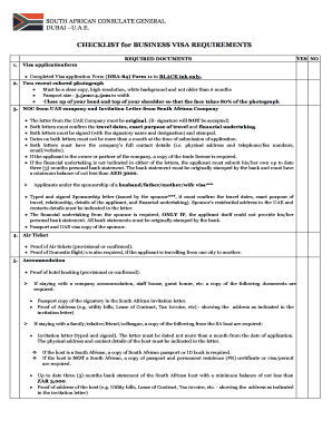 Fillable Online CHECKLIST FOR SOUTH AFRICA BUSINESS VISA - VFS Global ...