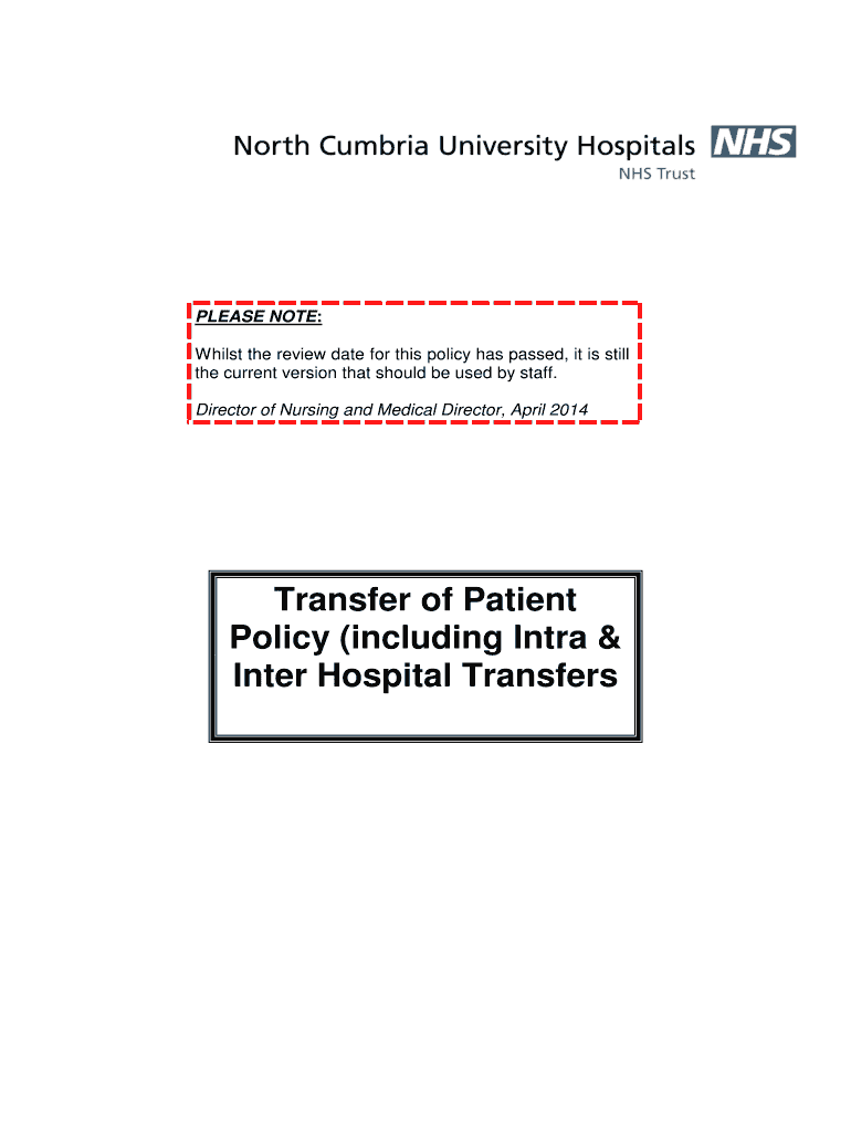 Fillable Online Transfer of Patient Policy - North Cumbria University ...