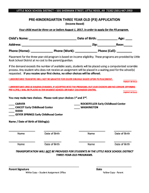 Fillable Online pre-kindergarten three year old (p3) application - Little Rock School ... Fax ...