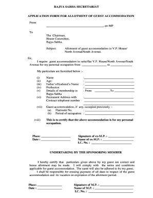 Fillable Online APPLICATION FORM FOR ALLOTMENT OF GUEST ACCOMMODATION ...