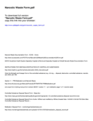 Fillable Online Narcotic Waste Form - pdfslibforme.com Fax Email Print ...