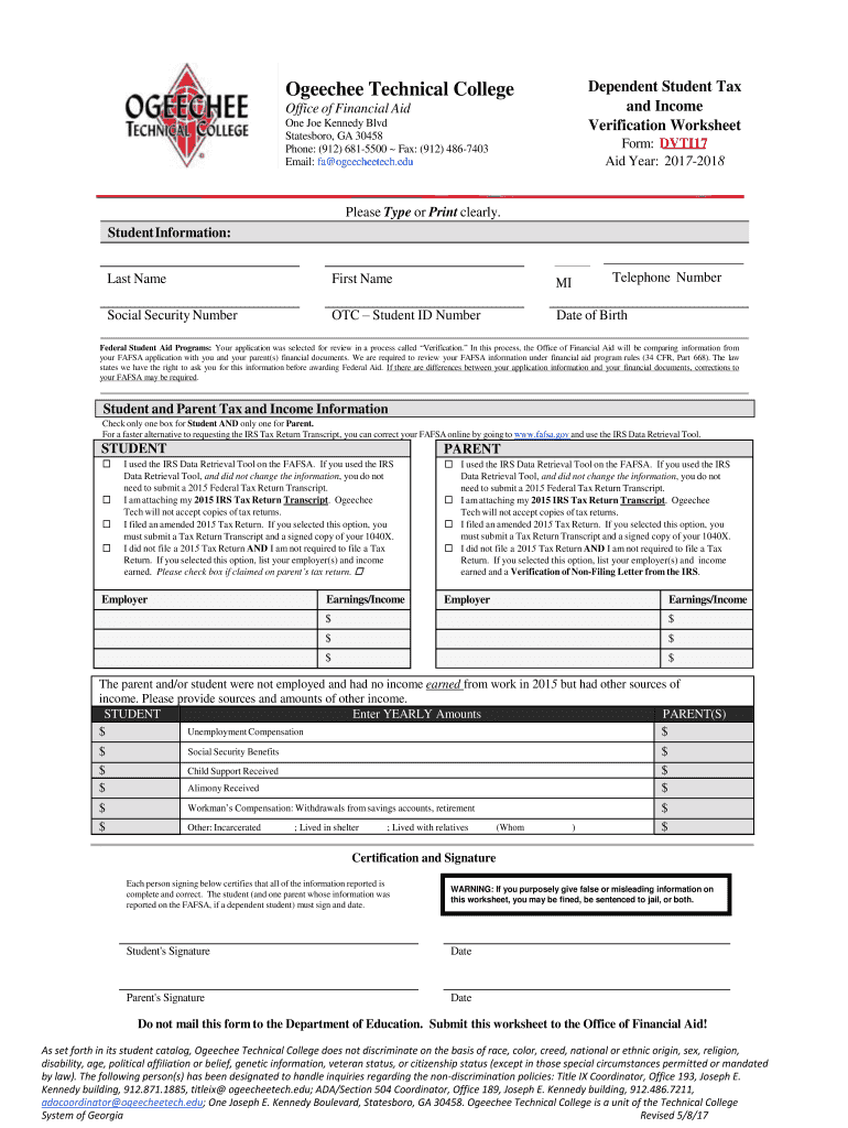 Fillable Online Dependent Tax & Income Verification Form Fax Email ...