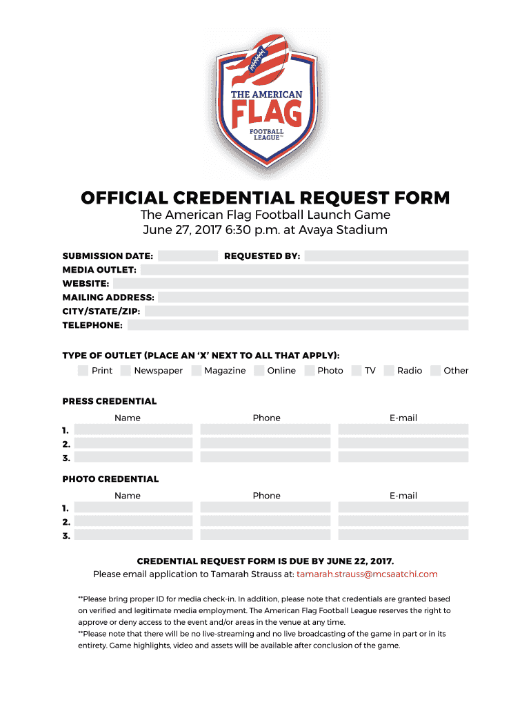 Fillable Online official credential request form - The American Flag ...