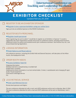 Fillable Online exhibitor checklist - NISOD Fax Email Print - pdfFiller
