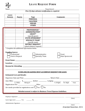 Fillable Online leave request form - ESU #1 Fax Email Print - pdfFiller