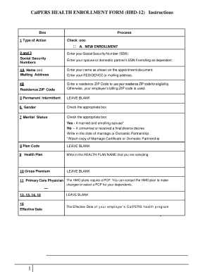 Fillable Online CalPERS HEALTH ENROLLMENT FORM (HBD-12) Instructions ...