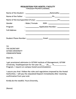 Fillable Online REQUISITION FOR HOSTEL FACILITY THROUGH Fax Email Print ...