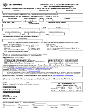 Fillable Online 2017 Application - Non-athlete - San Diego-Imperial Swimming Fax Email Print ...