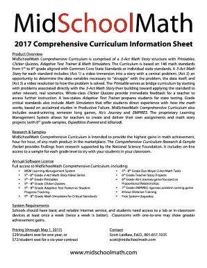 Fillable Online 2017 Comprehensive Curriculum Information Sheet Fax ...