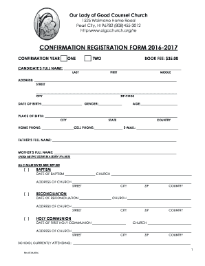 Fillable Online CONFIRMATION REGISTRATION FORM 2016-2017 Fax Email ...