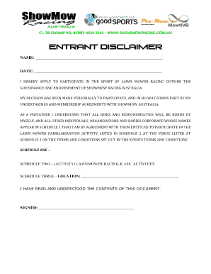 Fillable Online ENTRANT DISCLAIMER - Showmow Racing Fax Email Print ...