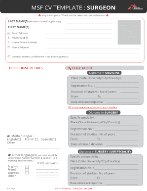 Fillable Online msf cv template : surgeon - Doctors Without Borders Fax Email Print - pdfFiller