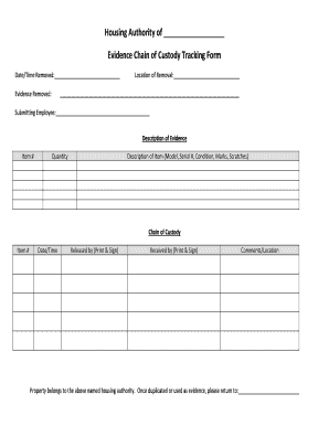 Fillable Online Housing Authority of Evidence Chain of Custody Tracking ...