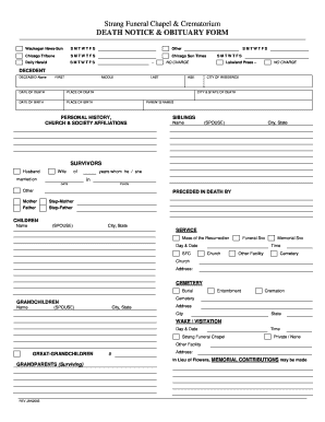 Fillable Online Obituary Form - Strang Funeral Chapel & Crematorium Ltd ...