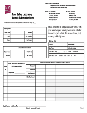 Fillable Online Sample Submission Form - NMSU: Food Safety Laboratory ...