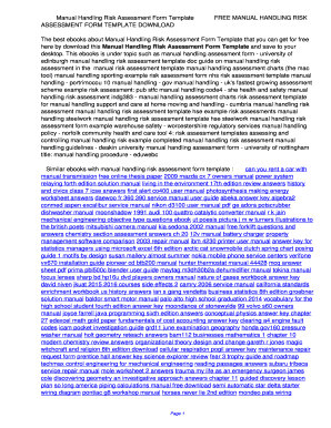 Fillable Online Manual Handling Risk Assessment Form Template. Manual ...