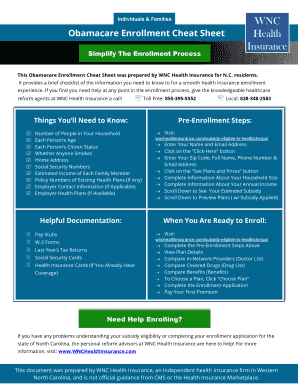 Fillable Online Obamacare Enrollment Cheat Sheet. Simplify your North ...