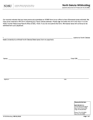 Fillable Online North Dakota Withholding - North Dakota State University Fax Email Print - pdfFiller