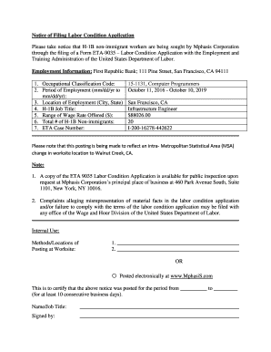 Fillable Online Notice of Filing Labor Condition Application Please take ... - Mphasis Fax Email ...