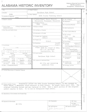 Fillable Online ALABAMA HISTORIC INVENTORY Mon, rv. Alabama 36130 Fax ...