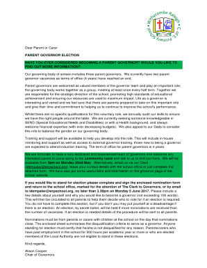 Fillable Online Parent Governor Election Letter / Nomination Form ...