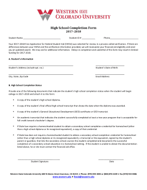 Fillable Online High School Completion Form - Western State Colorado ...