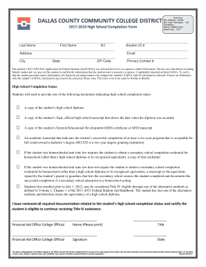 Fillable Online 2017-2018 High School Completion Form Fax Email Print ...
