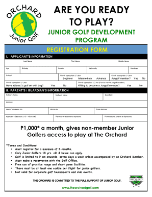 Fillable Online junior golf development program form - The Orchard Golf ...