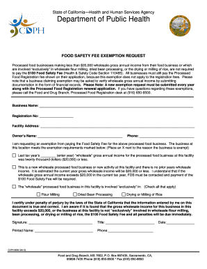 Fillable Online CDPH 8694 Food Safety Fee Exemption Request. CDPH 8694 ...