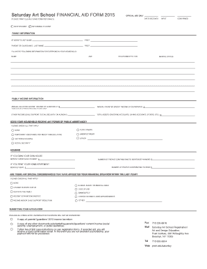 Fillable Online Saturday Art School FINANCIAL AID FORM 2015 Fax Email ...