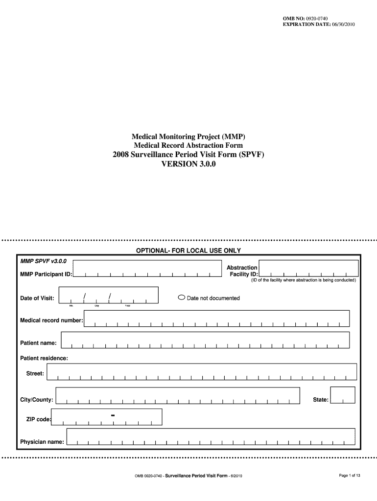 Fillable Online Medical Monitoring Project (MMP) Medical Record ...