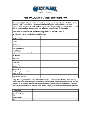 Fillable Online Vendor ACH/Direct Deposit Enrollment Form Fax Email ...