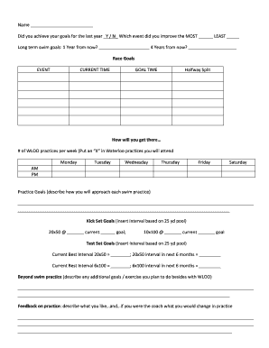 Fillable Online Competitive Swimming Goals Template - Waterloo Swimming ...