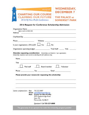 Fillable Online 2016 Request for Conference Scholarship Admission ...