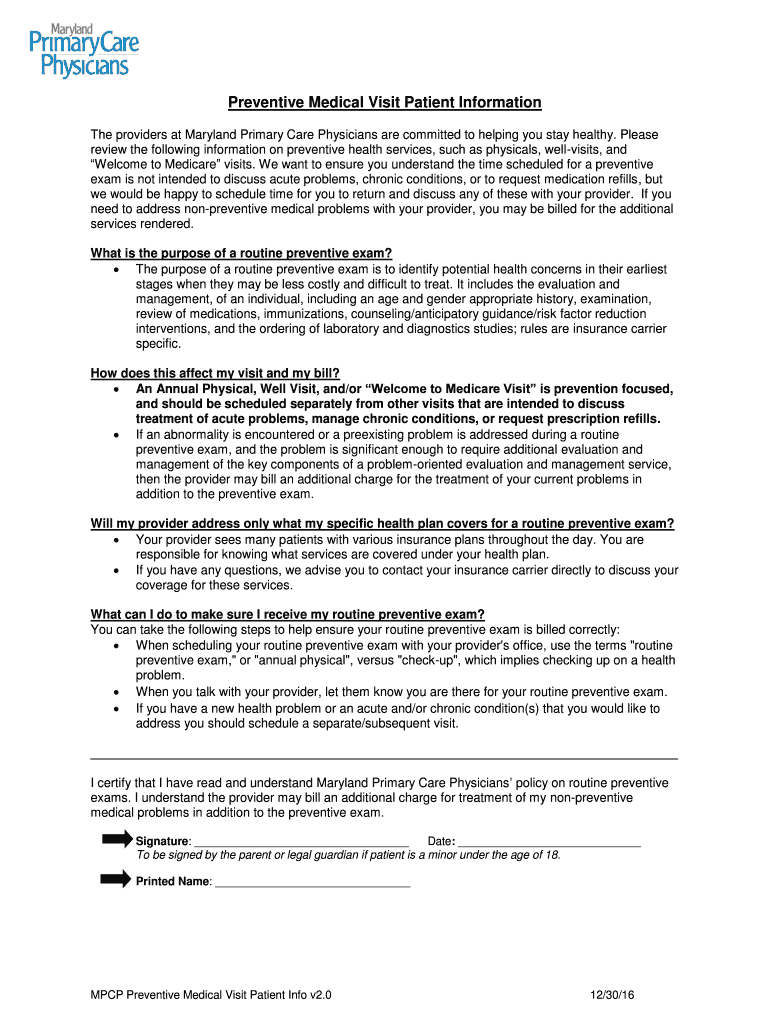 Fillable Online MPCP Preventive Medical Visit Patient Information ...