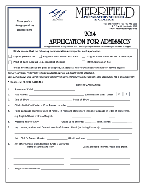 Fillable Online 2014 application for admission - Merrifield Preparatory ...