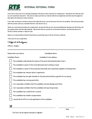 Fillable Online INTERNAL REFERRAL FORM - Retro-Tech Systems Fax Email ...