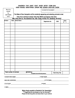 Fillable Online SANDWICH FAIR DAIRY GOAT SHOW ENTRY FORM Fax Email ...