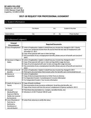 Fillable Online 2017-18 REQUEST FOR PROFESSIONAL JUDGMENT Fax Email ...