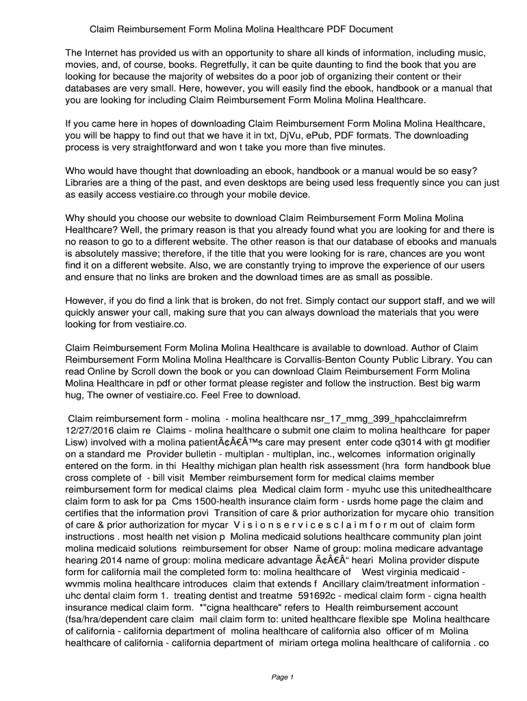 Molina Reimbursement Form - Fill Online, Printable, Fillable, Blank ...