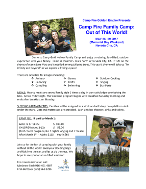 Fillable Online Camp Fire Family Camp: Out of This World! - Camp Gold ...